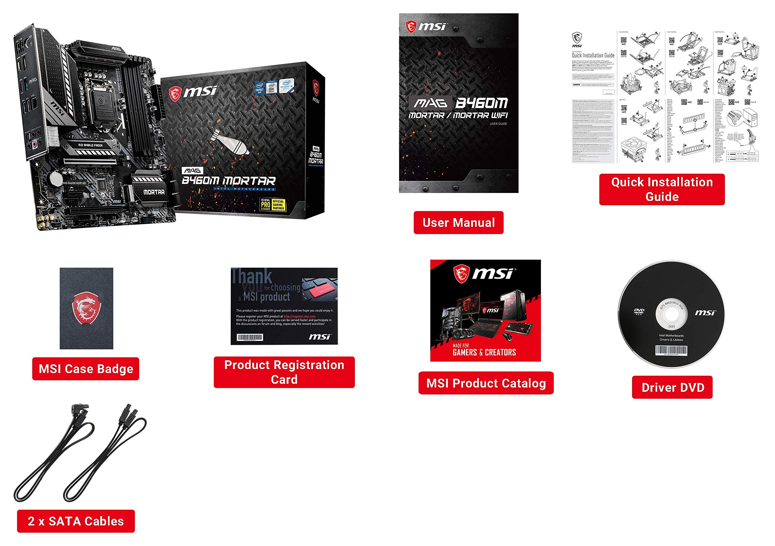 MSI MAG B460M Mortar Gaming Motherboard (mATX, 10th Gen Intel Core, LGA 1200 Socket, DDR4, CFX, Dual M.2 Slots, USB 3.2 Gen 1, 2.5G LAN, DP/HDMI)