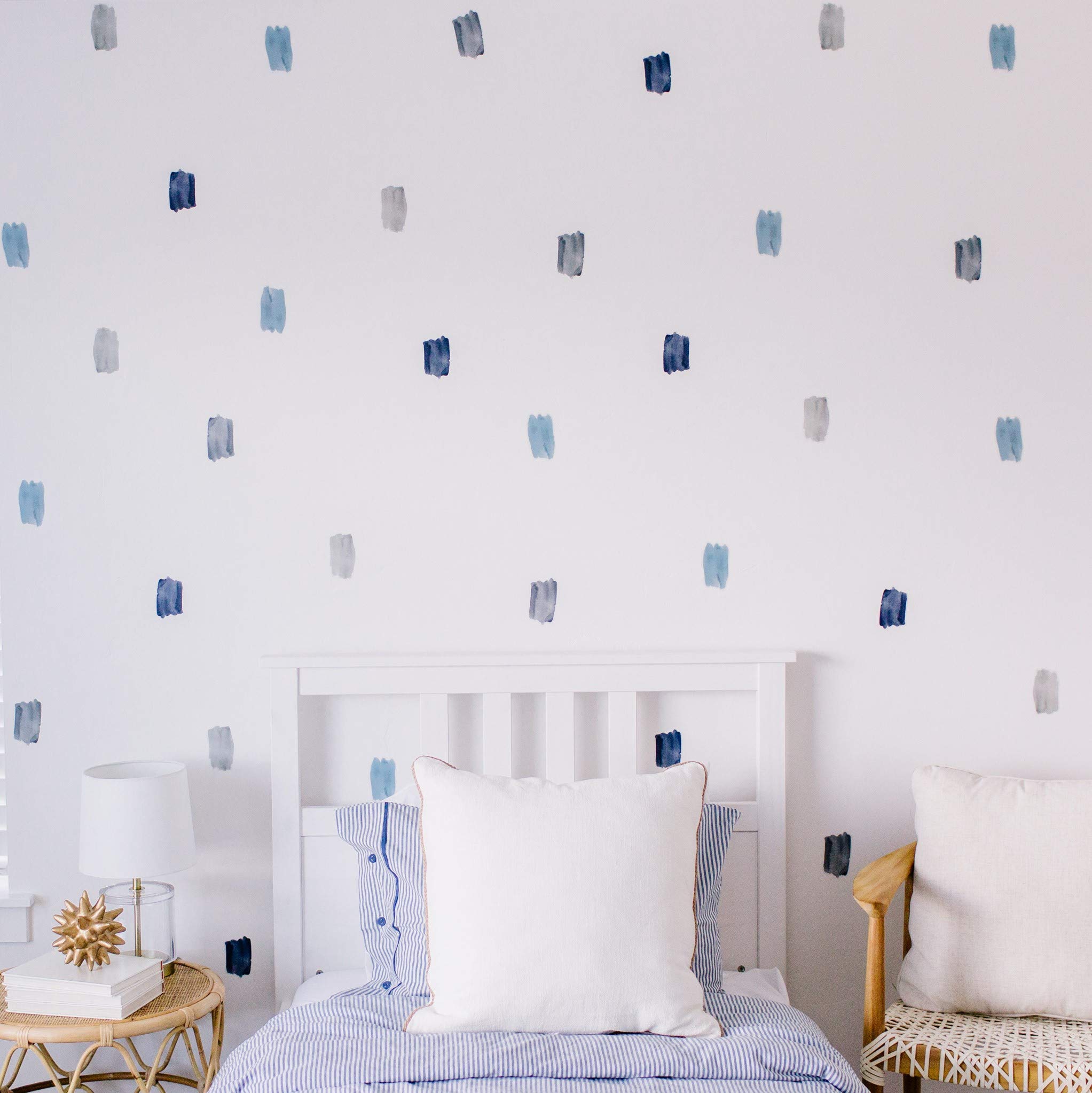 Modern Maxwell Wall Art Decals for Boys Nursery, Bedroom, Living Room “Noah” Brush Strokes Room Sticker 64 Pieces