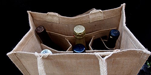 Natural Jute Burlap 6 Bottle Wine Tote Bag Reusable Jute Wine Carrier w/Divider (1)