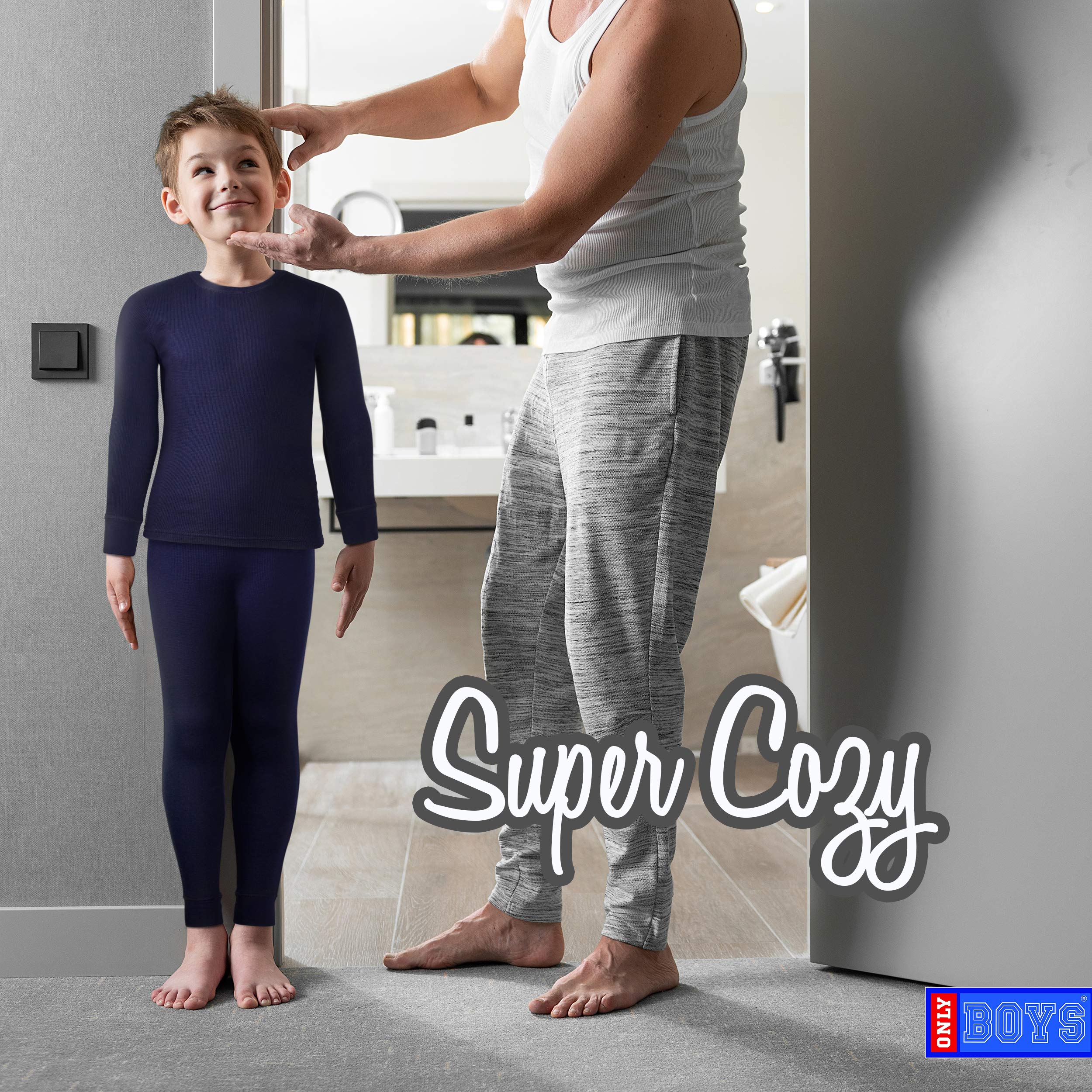 ONLY BOYS Thermal Underwear Set 4 Piece Waffle Knit Top and Long Johns (2T-16), Size 1214, CharcoalDark Blue