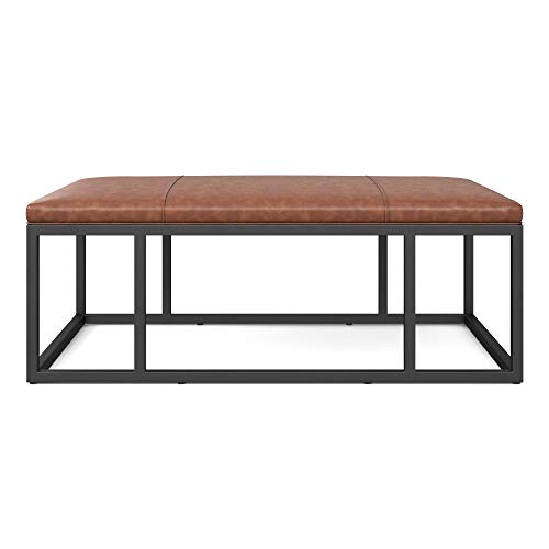 Nathan James Doxa Modern Industrial Coffee Table Wood in with Metal Rectangle Frame, Bench, Warm Brown