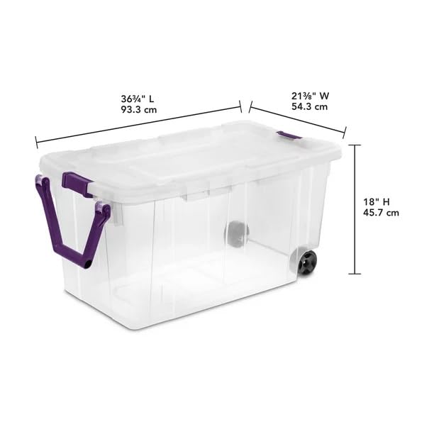 OshkI 160 Qt. Wheeled Storage Box Plastic, Sweet Plum, Set of 2