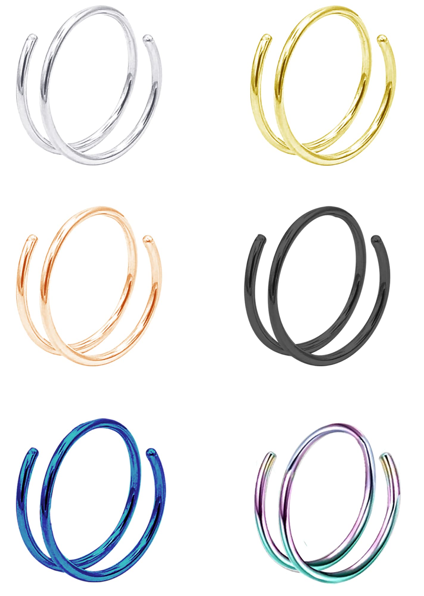 Staligue Double Nose Ring for Single Piercing 20G Spiral Nose Ring Surgical Steel 6MM 8MM 10MM 12MM Double Nose Hoop Piercing Jewelry (8MM)