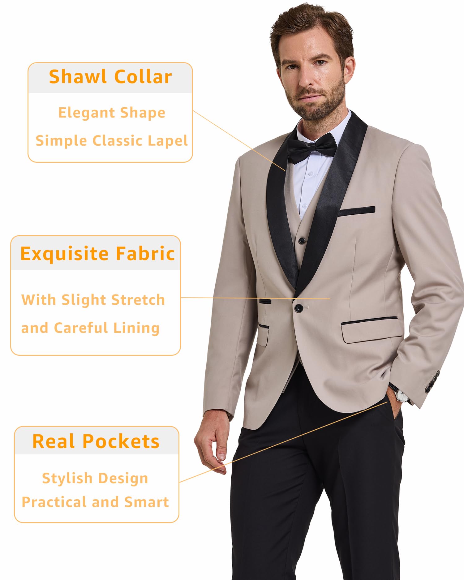 MrSure Men's 3 Piece Slim Fit Suit, One Button Shawl Lapel Tuxedo, Premium Dinner Jacket Vest Pants & Tie Set Royal Blue