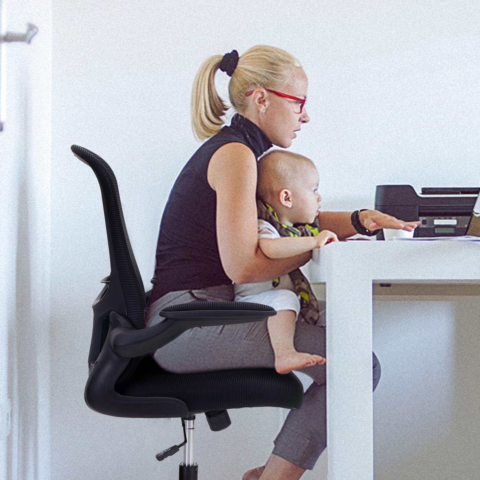 PHI VILLA Office Desk Chairs with Mid Back, Ergonomic Home Office Mesh Desk Chairs with Wheels and Adjustable Armrest,Adjustable Height for Women and Men,Maximum Load Capacity:250 lbs