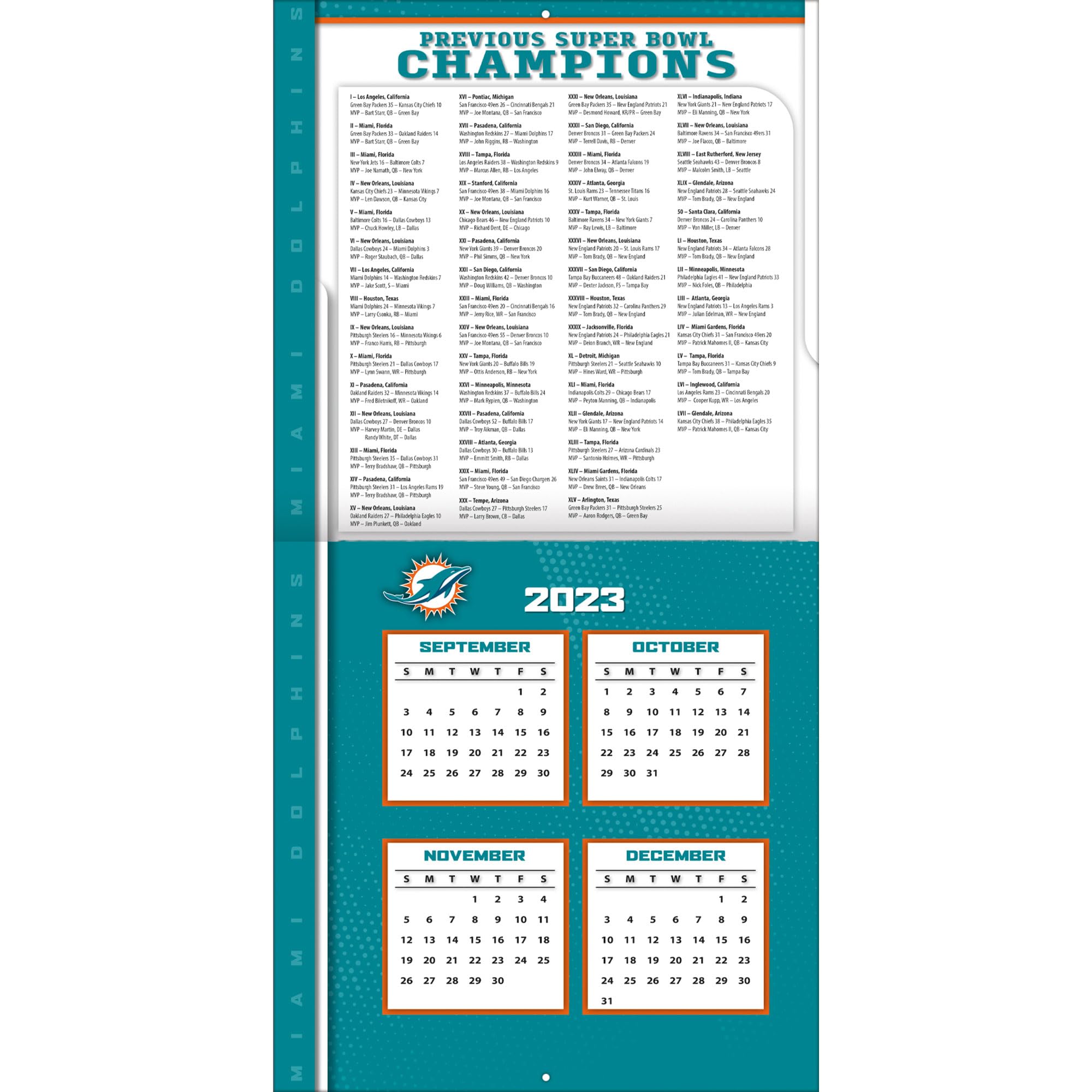 Miami Dolphins 2024 12'' x 12'' Team Wall Calendar