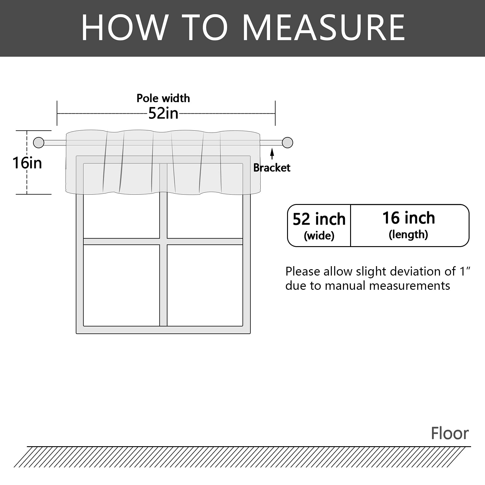 MRTREES Grey Valance Curtains Blackout Rod Pocket Tier Valances for Kitchen Windows/Living Room/Bathroom, 52 x 16 Inches Length, 1 Panel