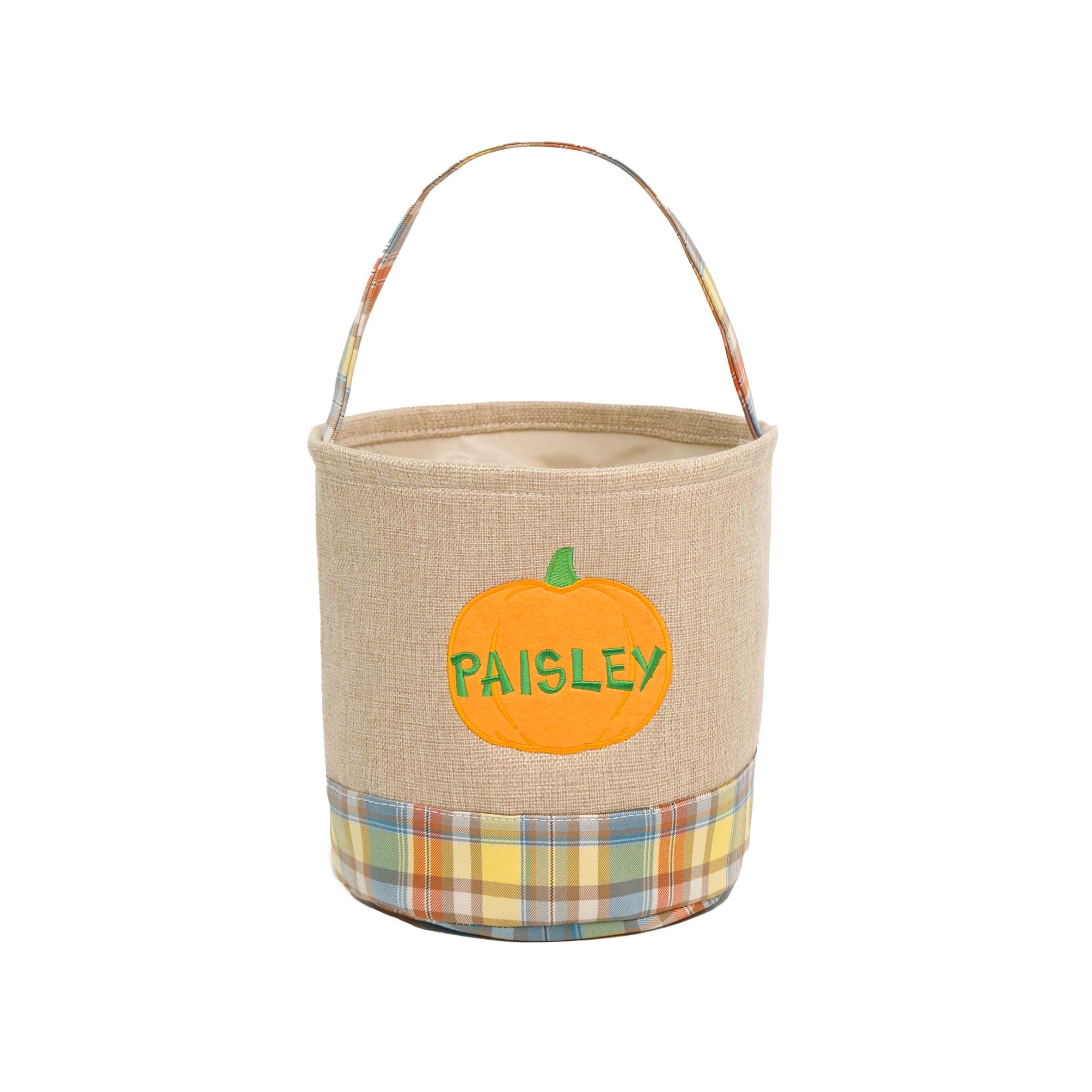 MT WORLD Personalized Halloween Pumpkin Pail Canvas Candy Bucket Large Reusable Trick or Treat Tote Bags for Kids Halloween Cookies Gifts (Green Pumpkin)