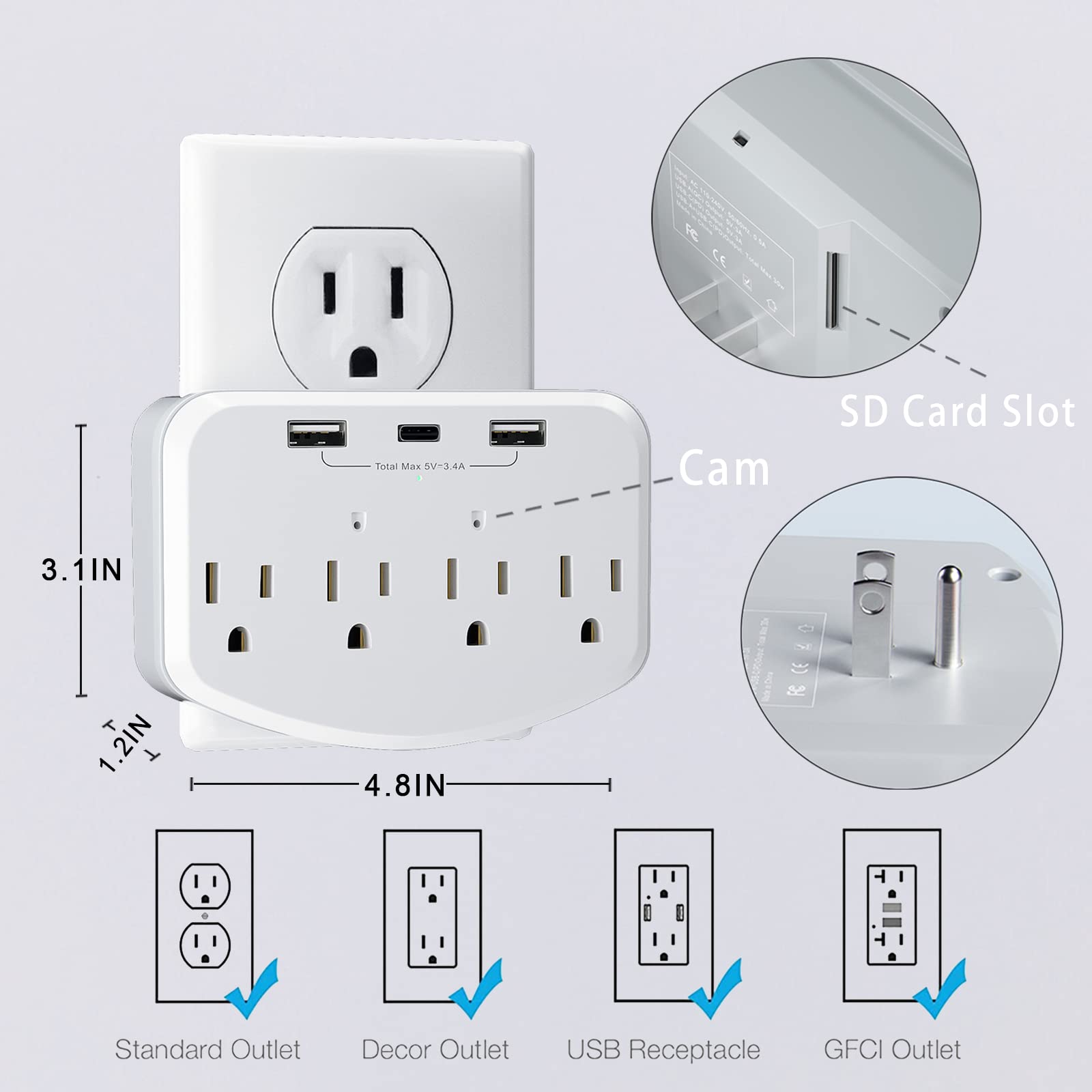 Phouqtem Hidden Camera WiFi Spy Camera Hidden Cameras Wall Charger Nanny Cam with USB Fast Charger Outlet HD 1080P Wireless for Home Security Secret Camera Charging Port with Video