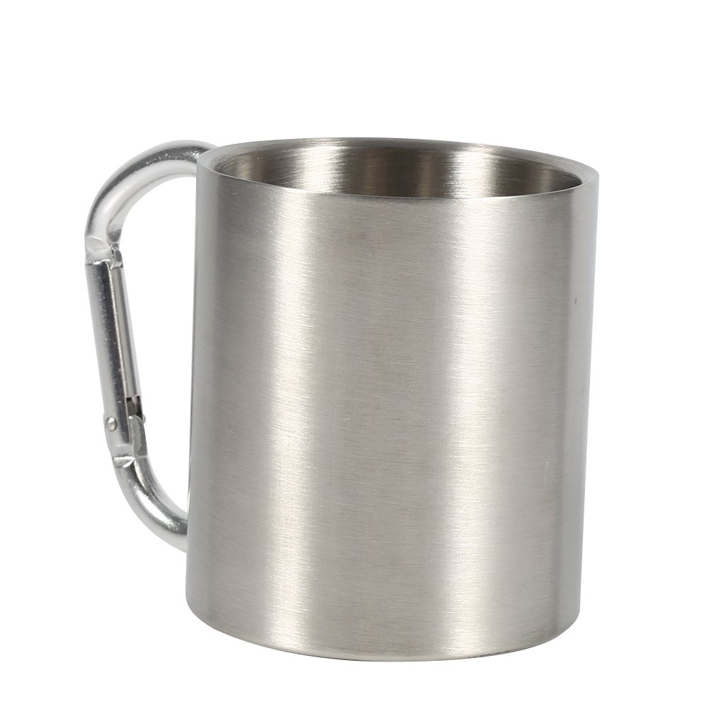 Stainless Steel Mug, Portable 220ml Camping Kettle Traveling Outdoor Sports Hiking with Carabiner Double Wall Hook
