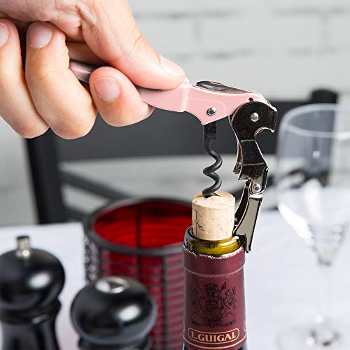 Pulltap's Double-Hinged Waiters Corkscrew, Wine Opener and Foil Cutter, Beer Bottle Opener, Light Pink