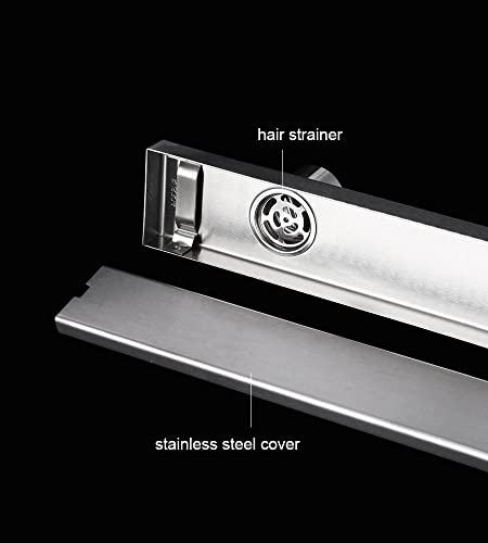 TSHH 12 inch Linear Shower Drain with Plate Cover or Tile Insert,Rectangle Shower Floor Drain Offset Side Outlet Stainless Steel Brushed Finish,11.8x4.3 Inch