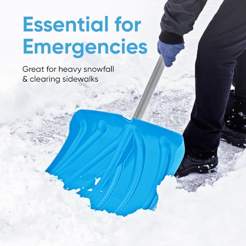 Superio Plastic Snow Shovel 18" Wide Snow Shovel for Driveway Heavy Duty Snow Shovel Snow Removal Snow Pusher Shovel with 51" Metal Handle (Blue, 2 Pack)