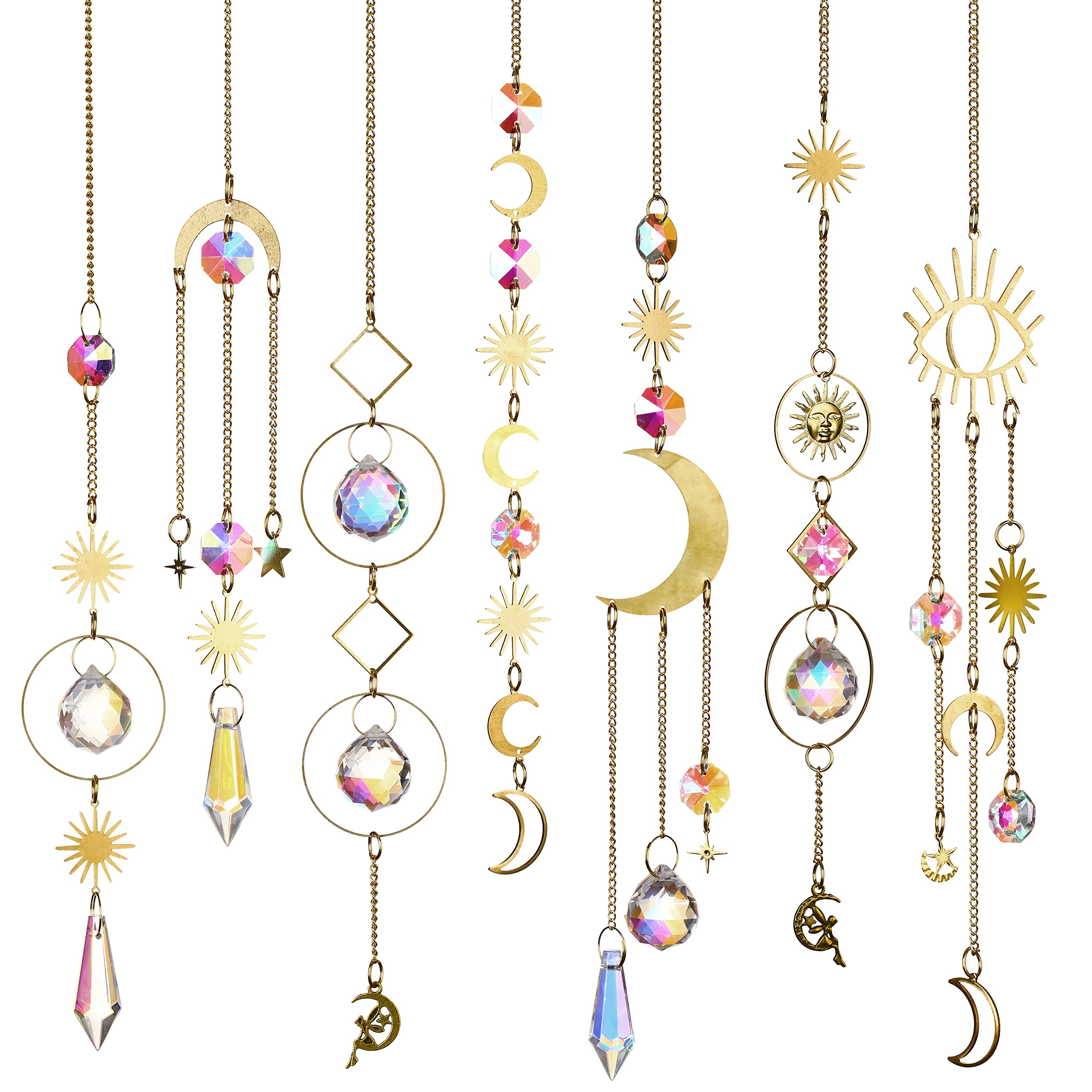 Sun Catchers Hanging Crystals 7 Pieces Suncatcher with Chain Pendant Ornament Crystal Balls for Window Home Garden Decor
