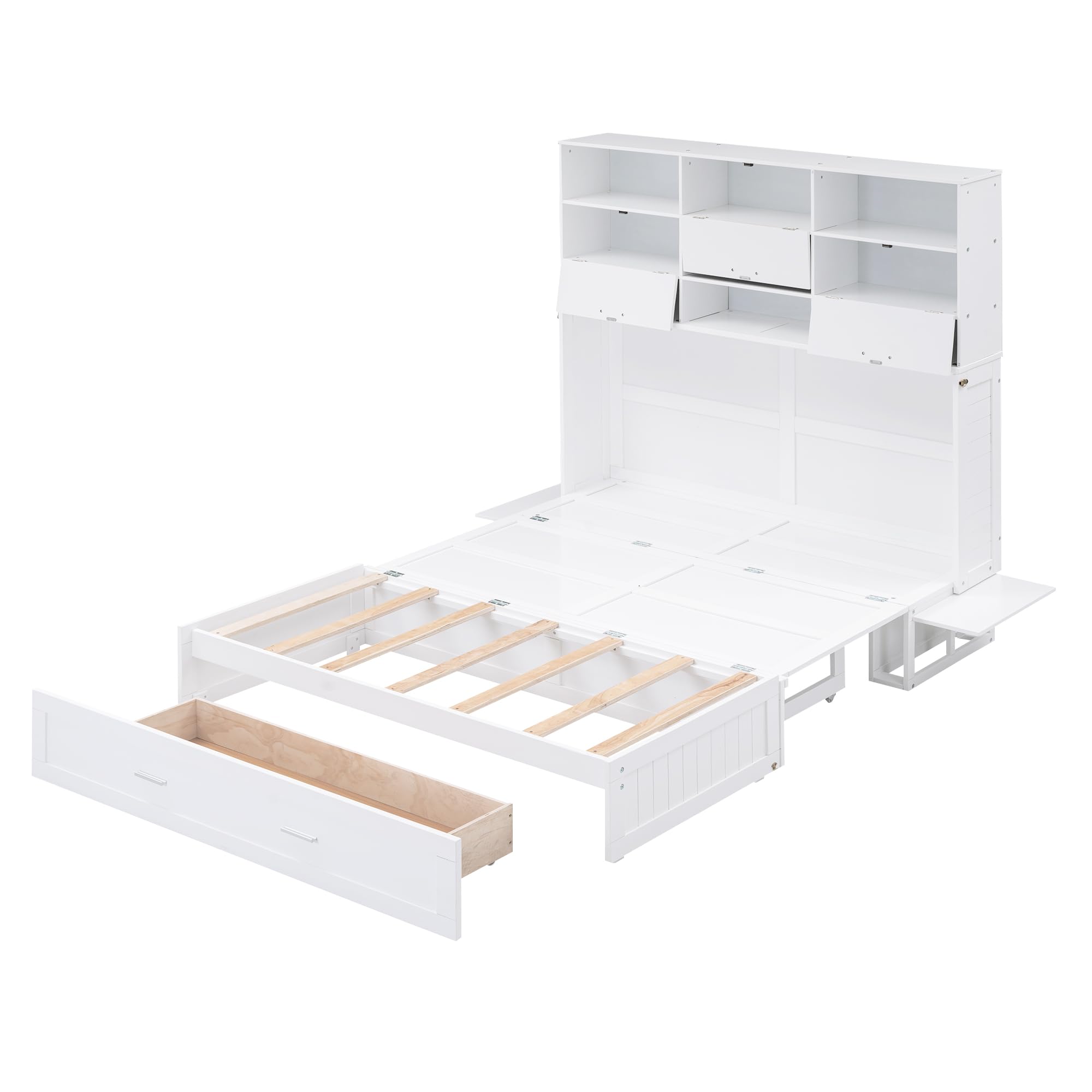 Morhome Murphy Bed Cabinet Queen Size, Queen Cube Cabinet Bed Space-Saving Murphy Bed with Bookcase, 4 Drawers 6 Cubes for Bedroom
