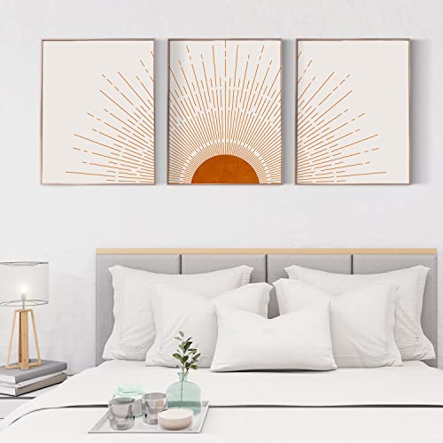 Sun Ray Boho Bedroom Wall Decor, Sun Line Art Modern Wall Decor, Mid Century Modern Wall Decor, Bathroom, Living Room, Office, Classrooms, Home Wall Decor, Set of 3 Prints, 11x14inch Unframed