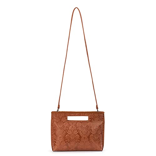 The Sak Womens Linden Leather Crossbody, Tobacco Floral Embossed, One Size US