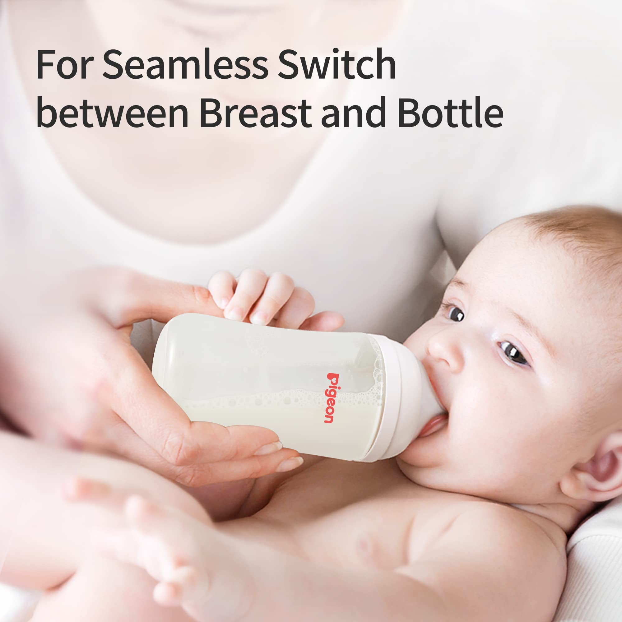 Pigeon PP Nursing Bottle Wide Neck, Streamlined Body, Natural Feel, Easy to Clean, 5.4 Oz(Pack of 4), Includes 4pcs SS Nipples (0m+)