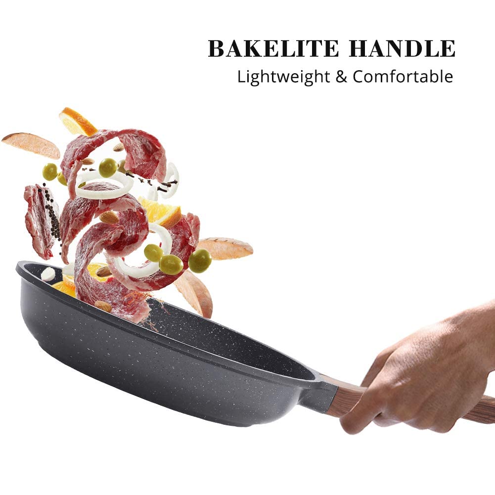Sensarte Nonstick Frying Pan Skillet, Swiss Granite Coating Omelette Pan, Healthy Stone Cookware Chef's Pan, PFOA Free (8+12.5 Inch)