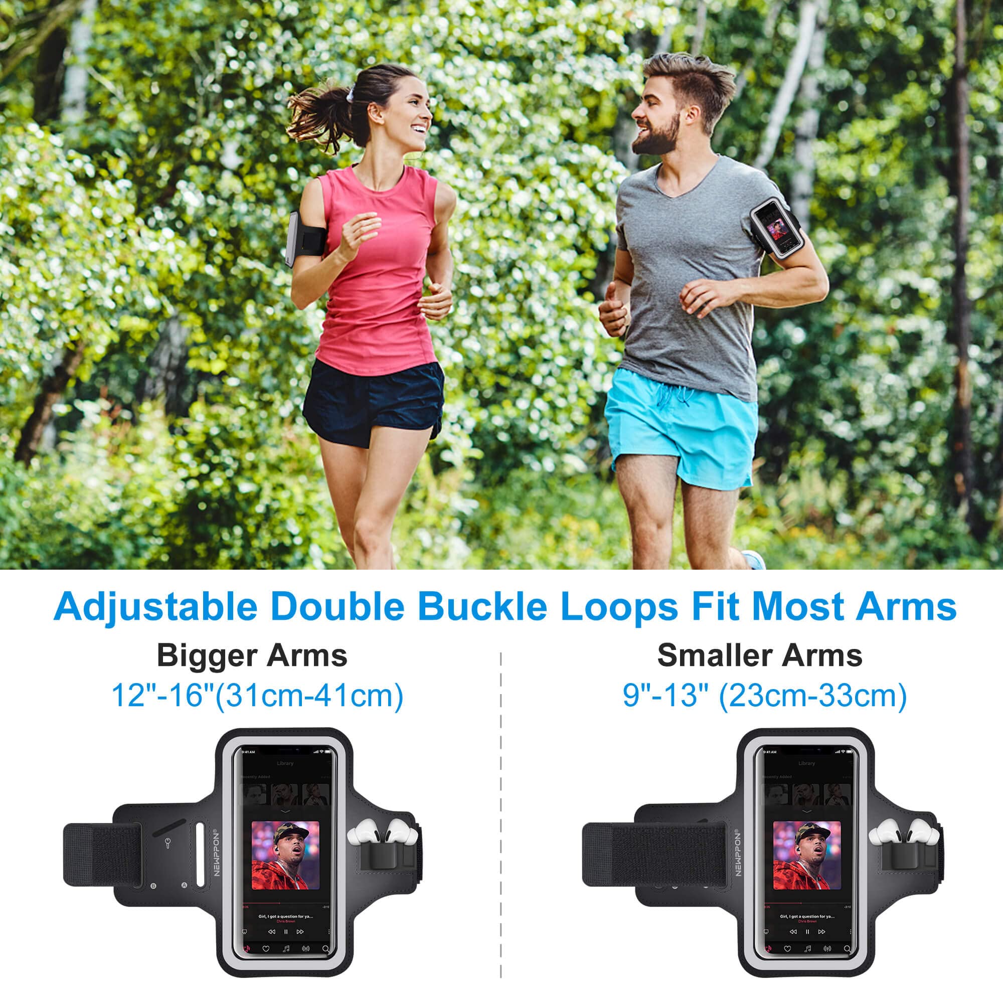 Newppon Cell Phone Running Armband :With Airpods Pro Holder Case for iPhone Pro Max Plus Mini SE (14/13/12/11/X/XS/XR/8/7) Galaxy Ultra Plus Edge Note (22/21/20/10/9/8) & Key Pocket & Adjustable Strap