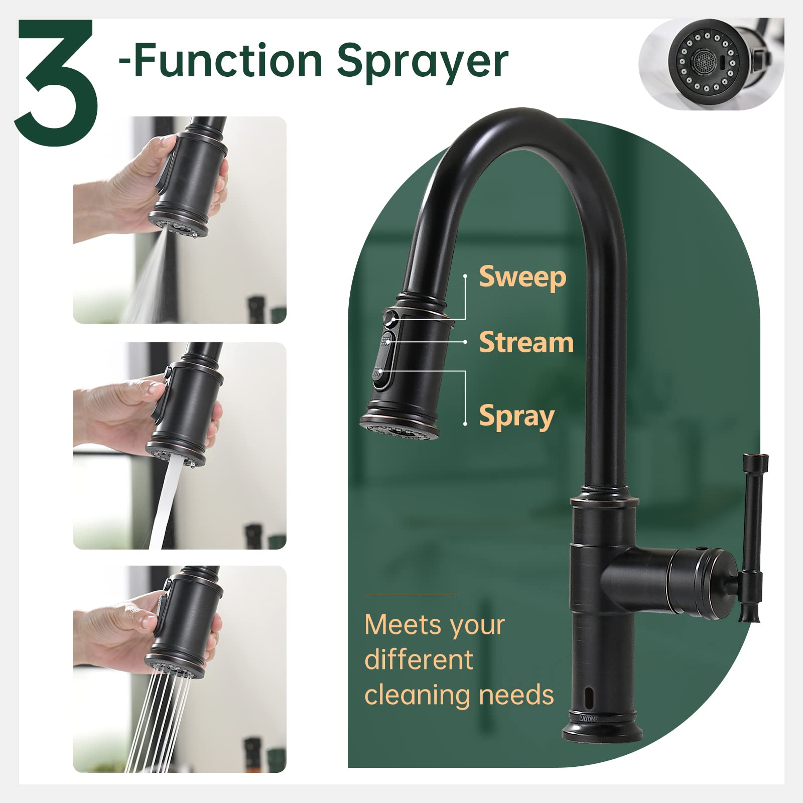 Touchless Oil Rubbed Bronze Kitchen Faucet with Soap Dispenser, DAYONE Single Handle Faucets for Kitchen Smart Motion Sensor Activated Hands-Free Pull Down, Robinet de Cuisine sans Contact