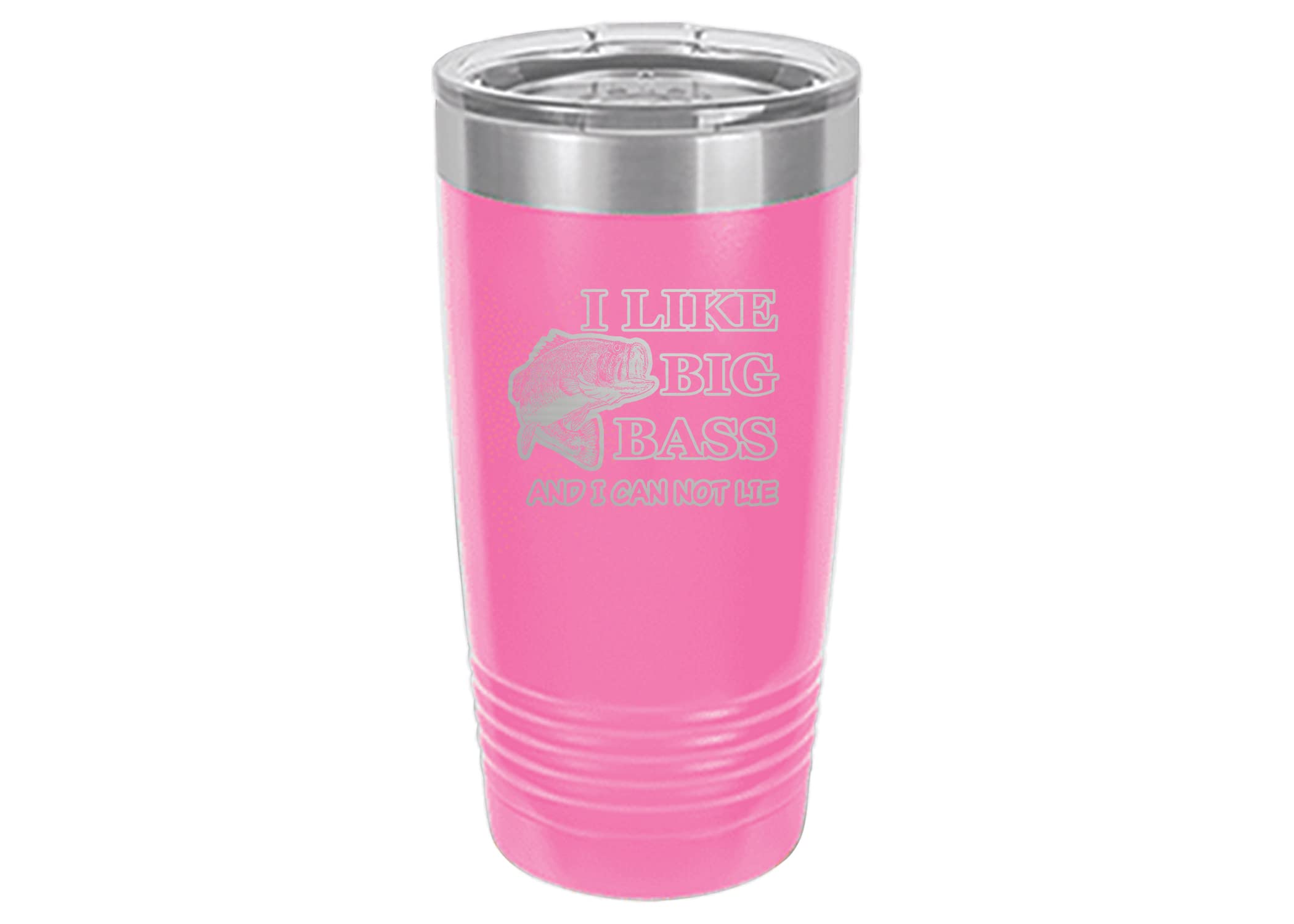 Rogue River Tactical Funny Fishing 20 Oz. Travel Tumbler Mug Cup w/Lid Vacuum Insulated Hot or Cold I Like Big Bass Fishing Gift Fish (Pink)