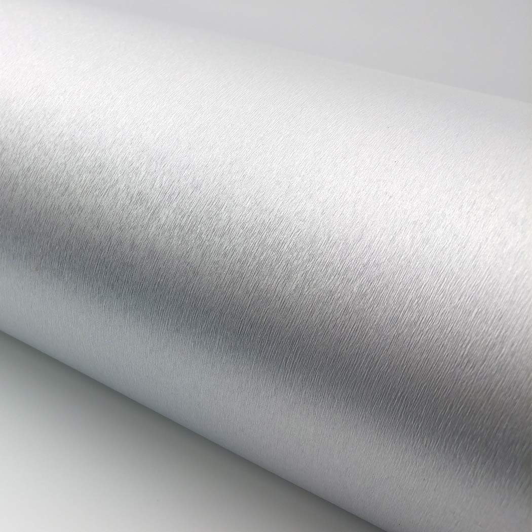 RoyalWallSkins Peel & Stick Brushed Metallic Interior Paper - 24" x 78.7" - Self Adhesive Films for Kitchen Cabinet Shelf Liner (Silver IMS0035)