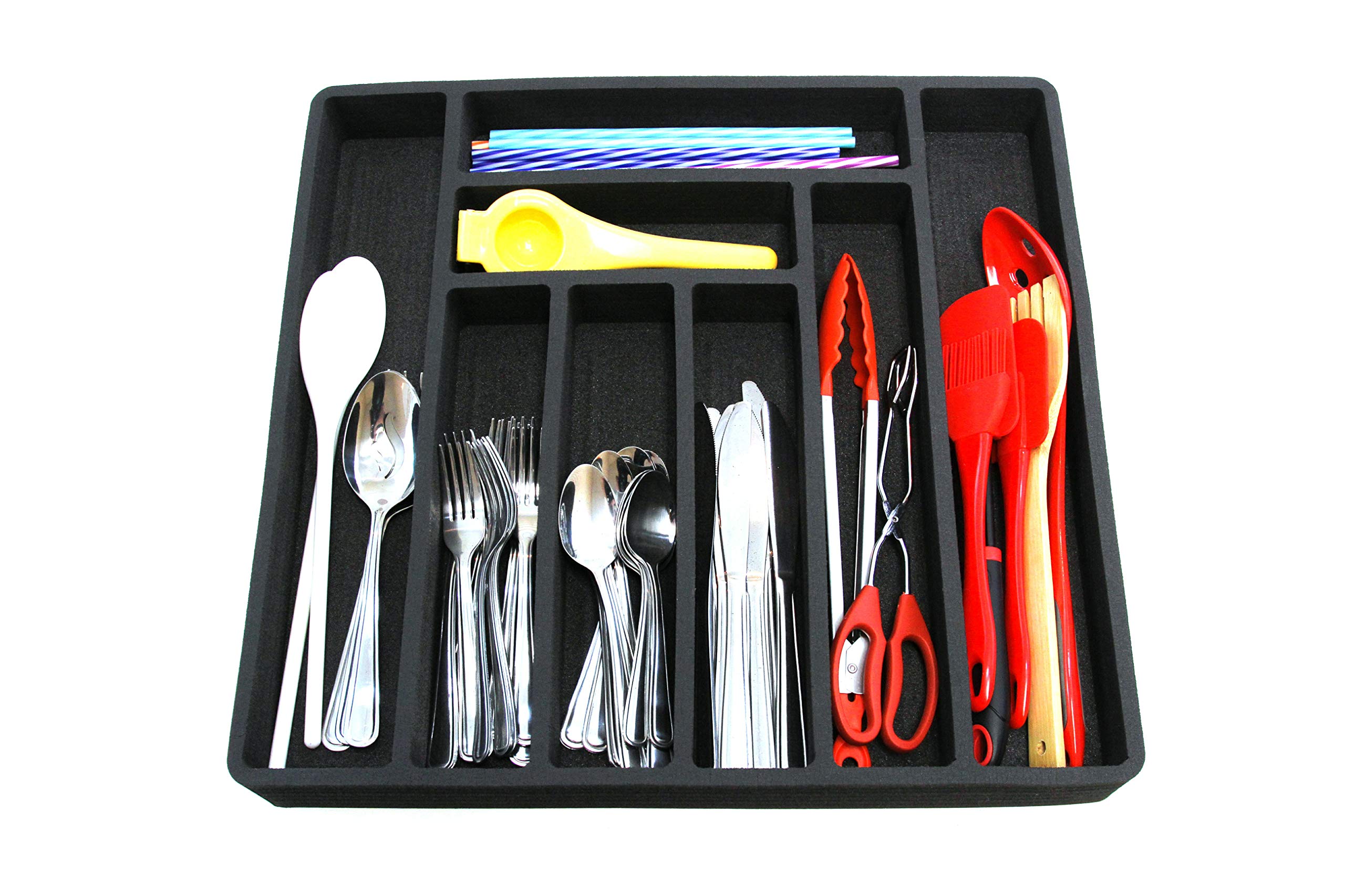 Polar Whale 2 Large Flatware Silverware Drawer Organizers for Cutlery Forks Knives Spoons Serving Utensils Non-Slip Premium Waterproof Tray Insert 19 x 18 Inches 8 Slot Extra Deep Pair Set