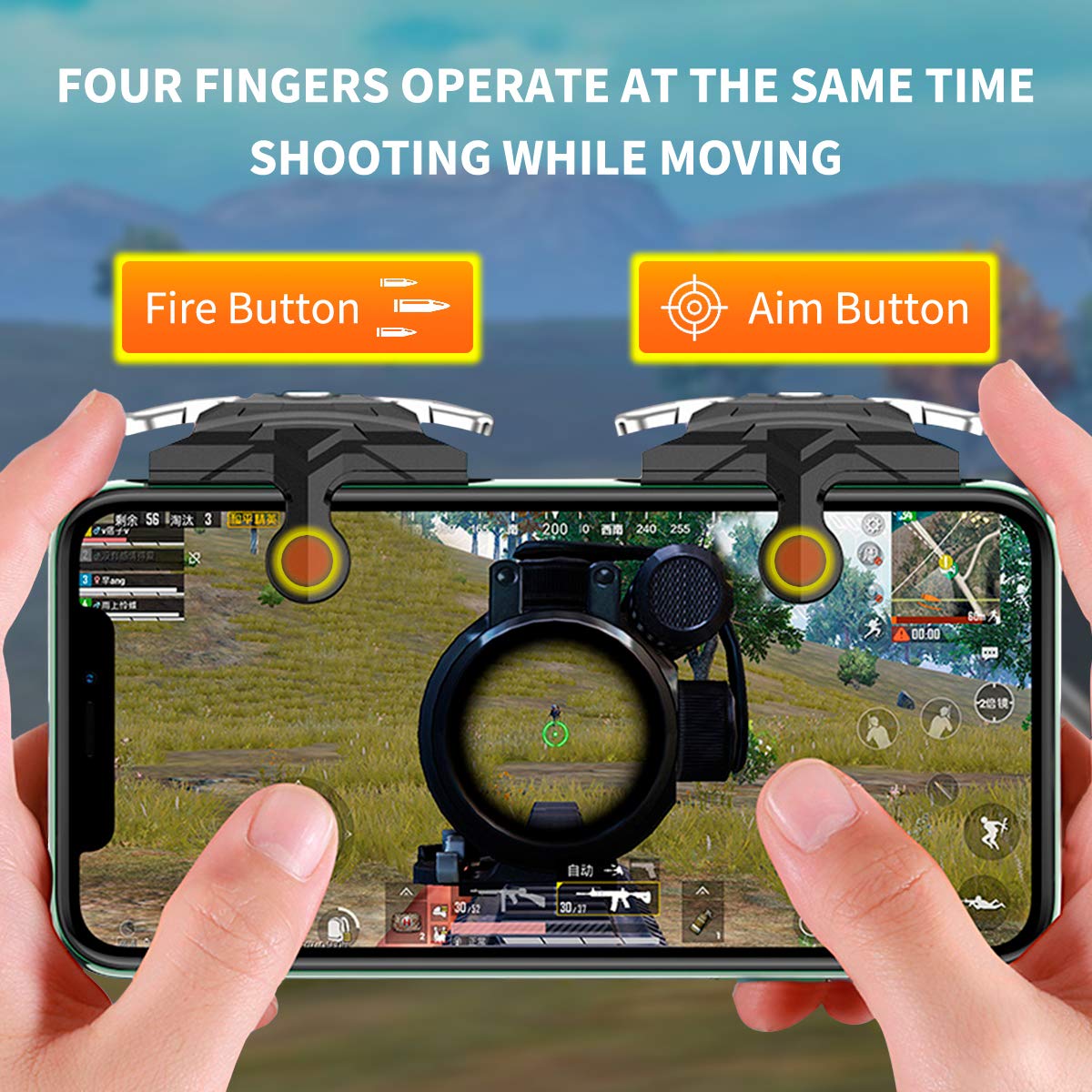 Newseego Mobile Game Controllers, [Quicker Response] Phone Trigger Key Mobile Shooter Aim & Fire Buttons Physical Joystick for Knives Out/PUBG/Rules of Survival L1R1 for iOS Android Phone, Black