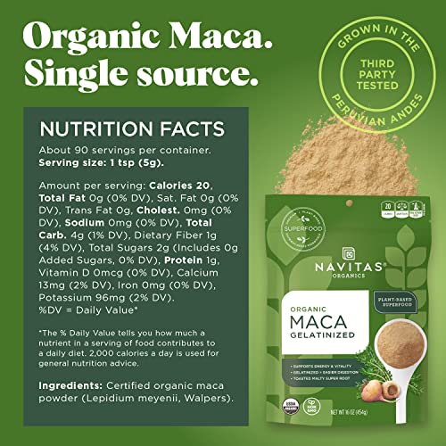 Navitas Organics Maca Gelatinized Powder, 16 oz. Bag, 90 Servings β Organic, Non-GMO, Glluten-Free (Pack of 1)