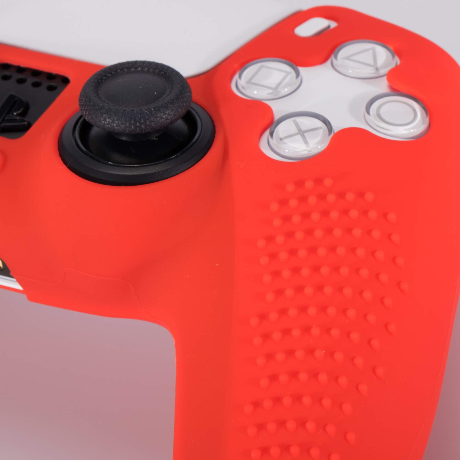 Playrealm Soft 3D Dots Silicone Skin Cover x 1 & Thumb Grips x 8 for PS5 Dualsenese Controller (Red)