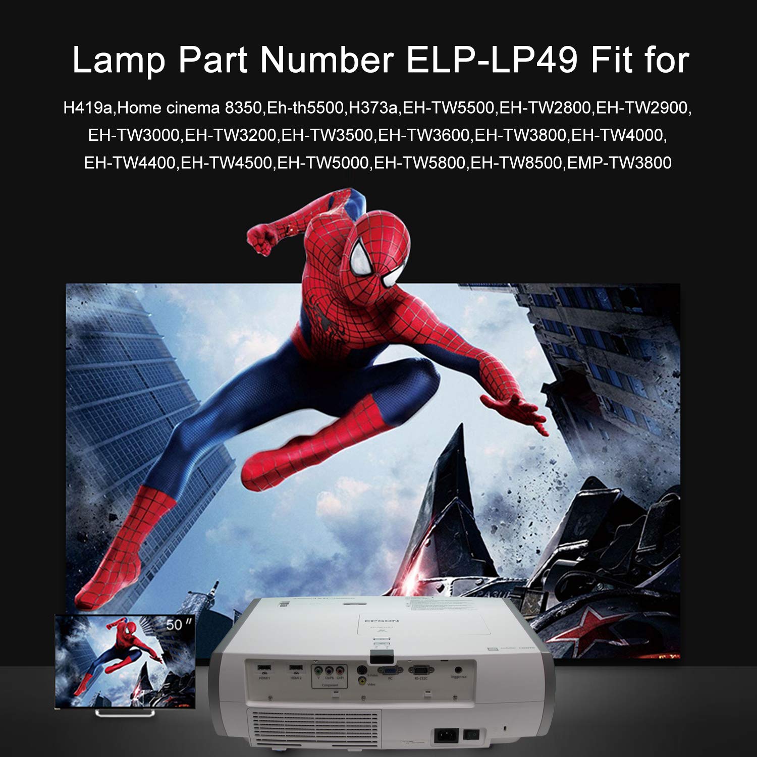 Molgoc V13H010L49 Replacement Lamp Compatible with Epson Home Cinema 8350 Bulb ELPLP49 H373a, H419a Projector lamp.