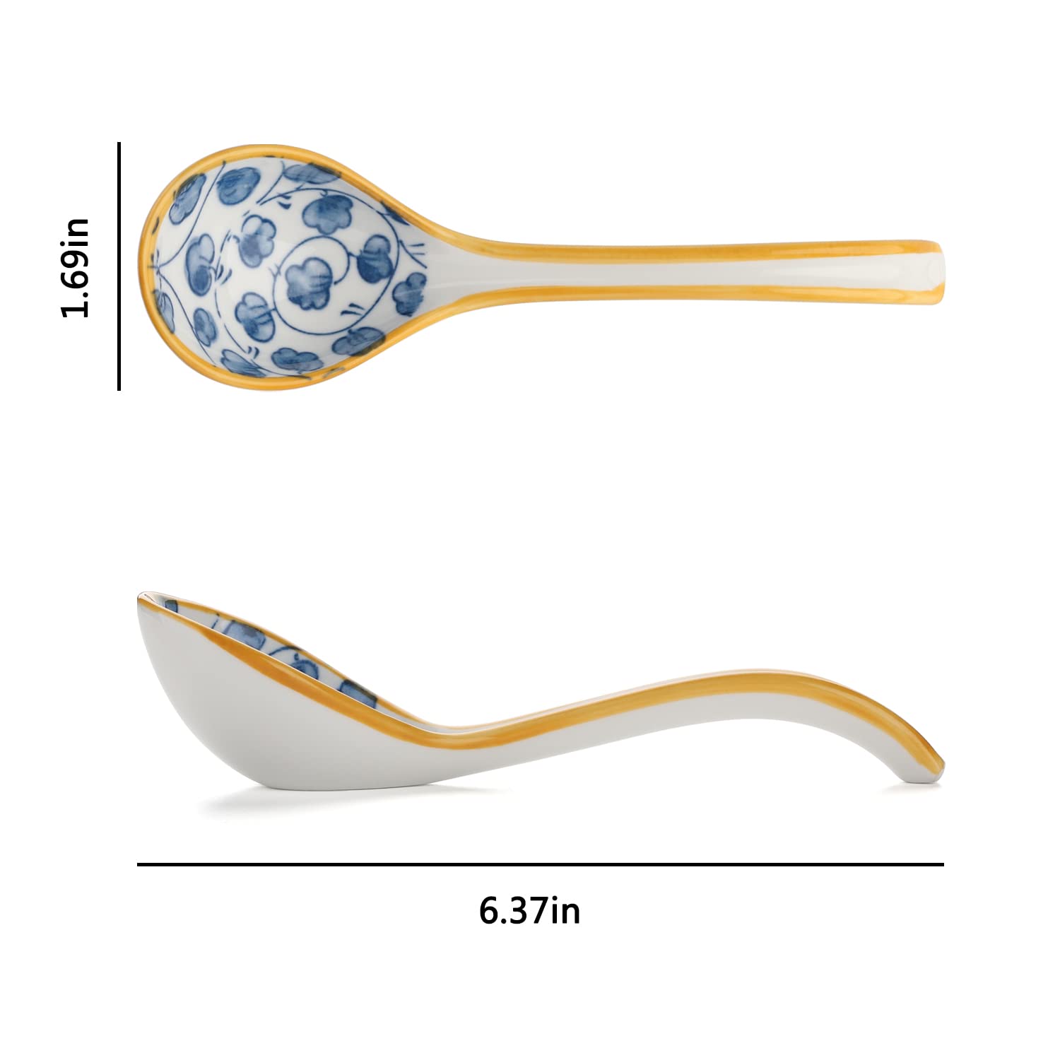 Soup Spoons Ceramic Large Asian Soup Spoon Set of 8 Ramen Spoons Korean Style Long Handle Spoons for Pho Noodles Dumpling Miso Dessert Cereal (Style 1)