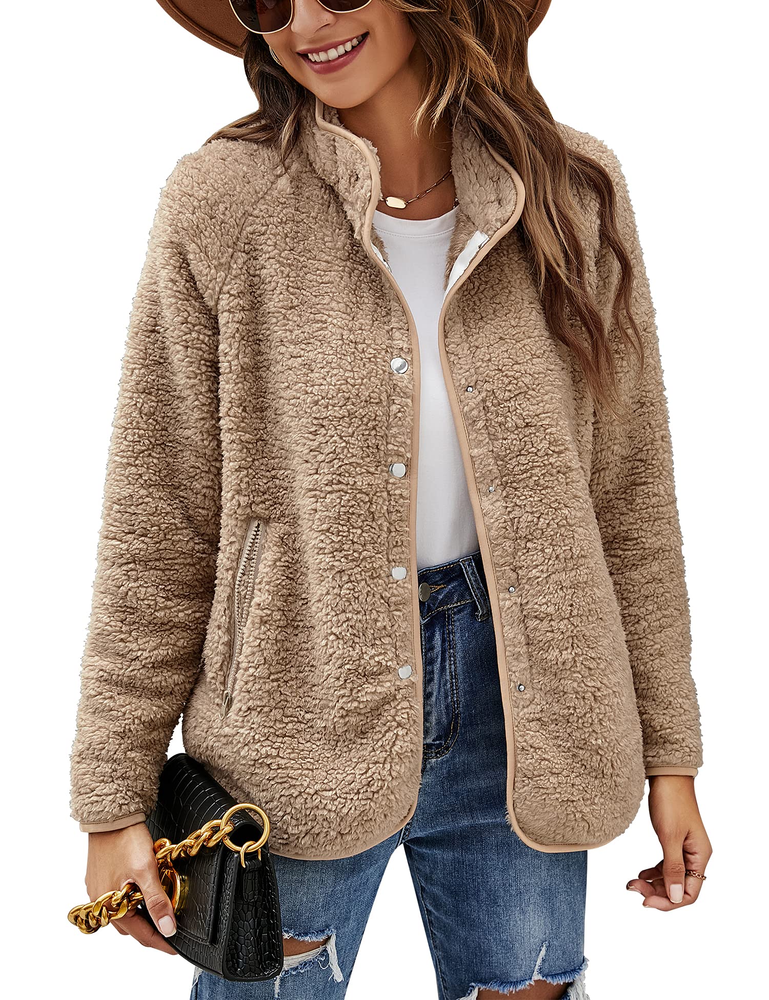 Micoson Cardigan for Women Oversized Fuzzy Fleece Long Sleeve Open Front Hooded Jacket Coat Winter Outwear with Pockets