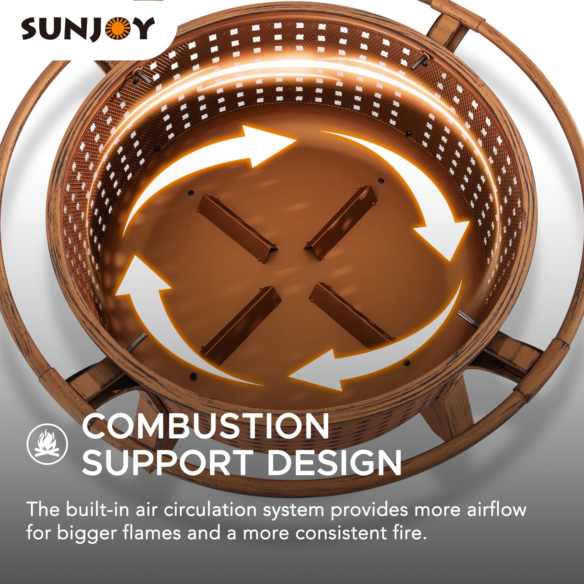 Sunjoy Fire Pit 30 in. Outdoor Wood-Burning Fire Pit, Patio Woven Round Steel Firepit Large Fire Pits for Outside with Spark Screen and Poker