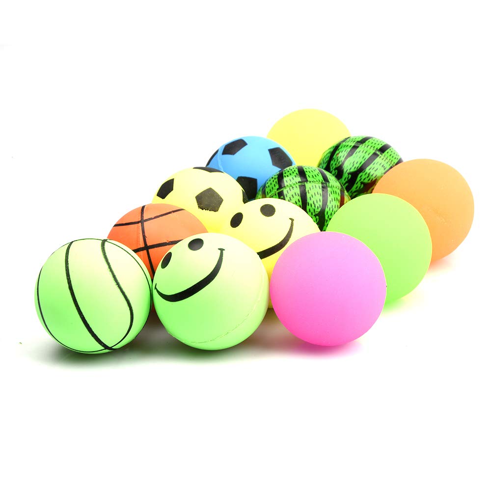 Onepine 12 Pieces Large Bouncy Balls for Kids 5 Styles Superball in Bulk Includes 4 Bright Luminous Bouncy Balls,1.65inch/42mm