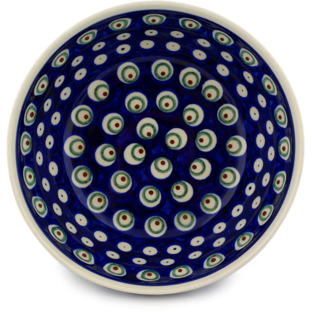 Polish Pottery 6½-inch Bowl (Peacock Eyes Theme) + Certificate of Authenticity