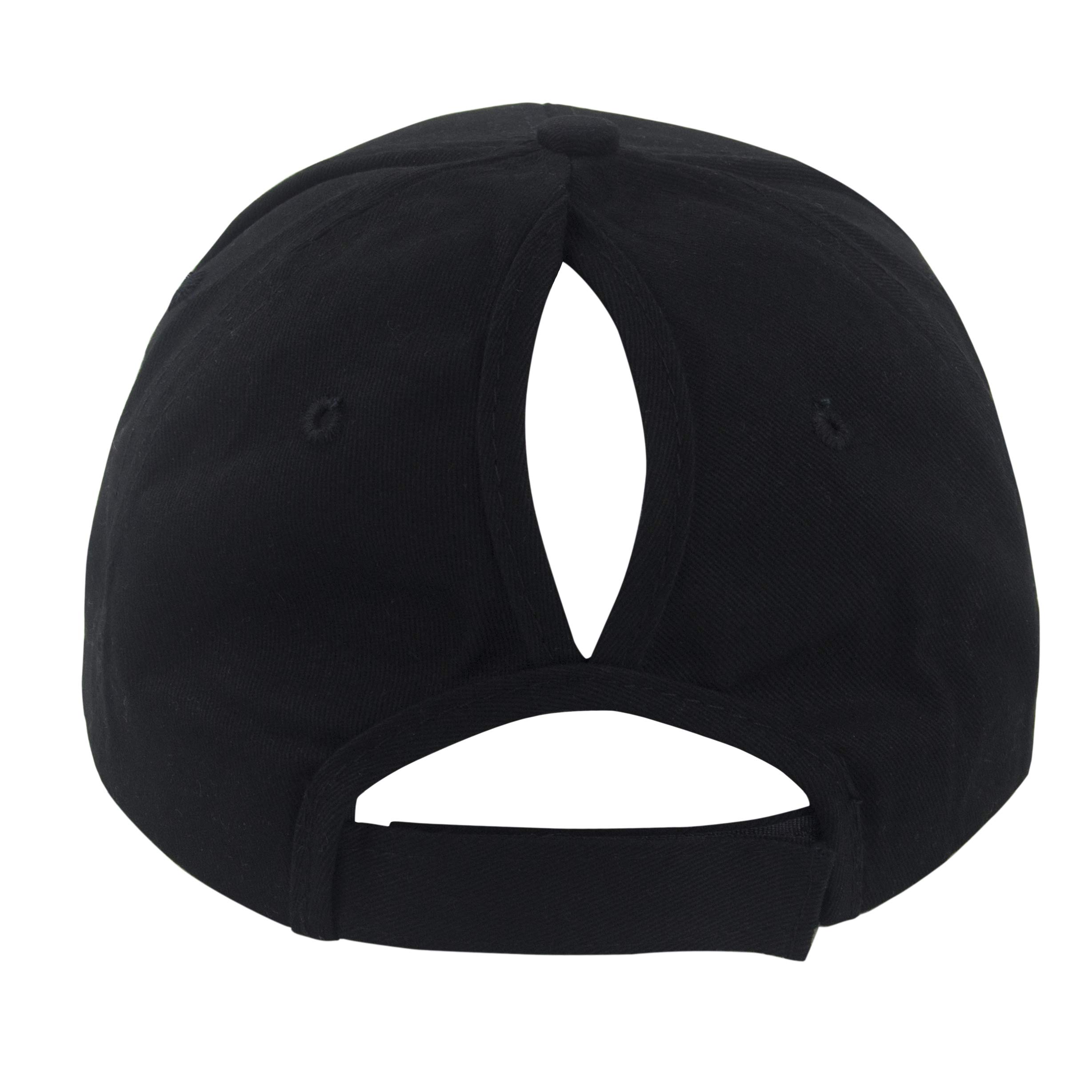 Muryobao Womens Ponytail Baseball Cap Messy High Bun Ponycap Adjustable Snapback Summer Sun Hat Plain Trucker Dad Hat Cotton Black