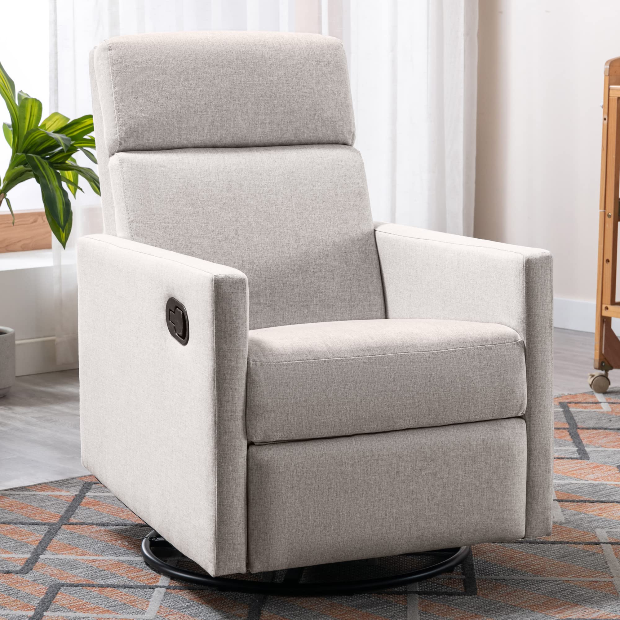 NCKMYB Modern Swivel Glider Recliner Chair, Linen Upholstered Reclining Sofa Chair Rocker Recliner for Living Room Home Office (Tan)