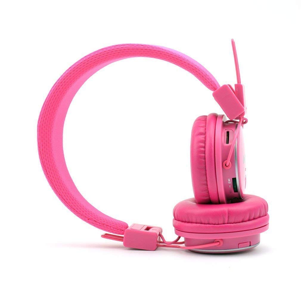 NIA Q8 Volume-Controlled 93dB Wireless Bluetooth Headphones with Built-in FM Radio, TF Card Mp3 Player and 3.5mm Aux, App Controllable - Pink