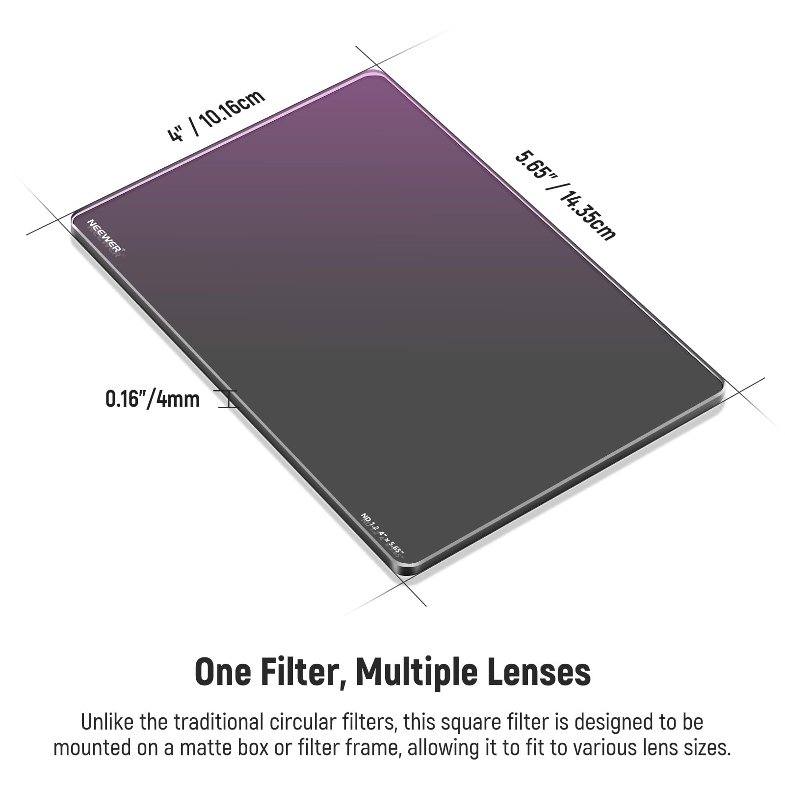 NEEWER ND1.2(4 Stops) Square ND Filter, 4"x5.65" Cinema Neutral Density Filter Compatible with Tilta Compatible with SmallRig Matte Box, Slim Multi Coated HD Optical Glass/6.25% Light Transmittance