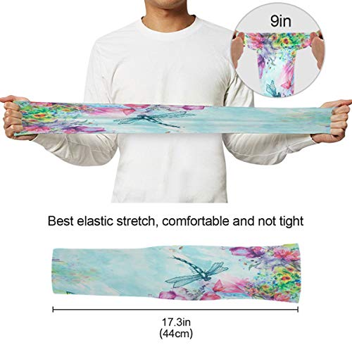 WELLDAY Flower Dragonfly Gardening Sleeves with Thumb Hole Farm Sun Protection Arm Sleeves for Women Men