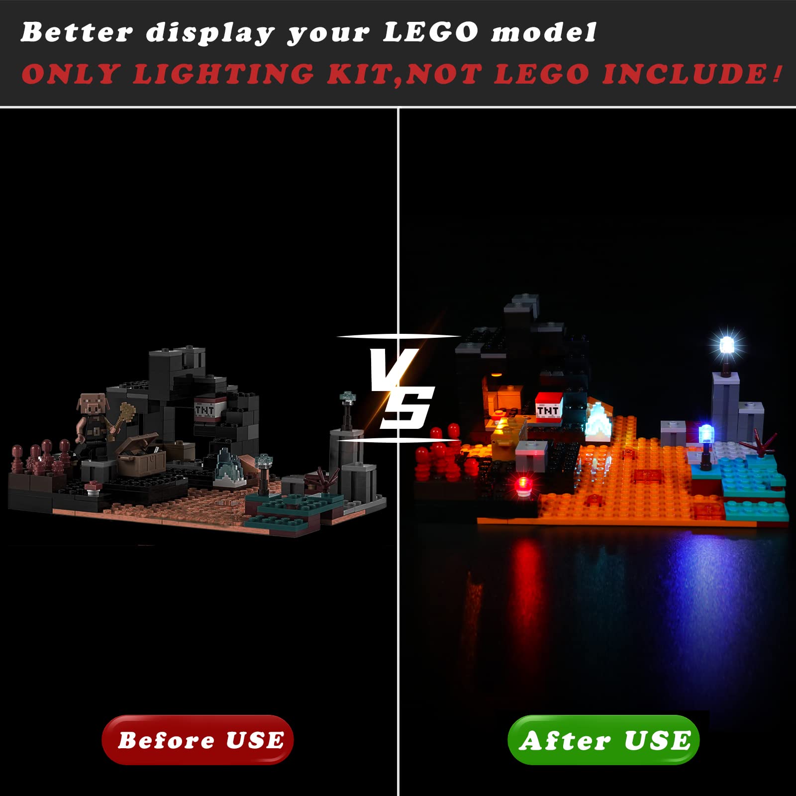 Xunsan LED Light Kit for Lego Minecraft The Nether Bastion 21185 Building Blocks, Lighting Kit Designed for Lego 21185 Set, Standard Version - NOT Included Lego Model
