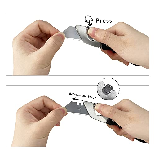 XIPHIAS 4" Utility Knife Stainless Steel Folding Pocket Knife, Quick-change Box Cutter with Extra 5 Blades, Pocket Clip, lanyard holes,UPK004
