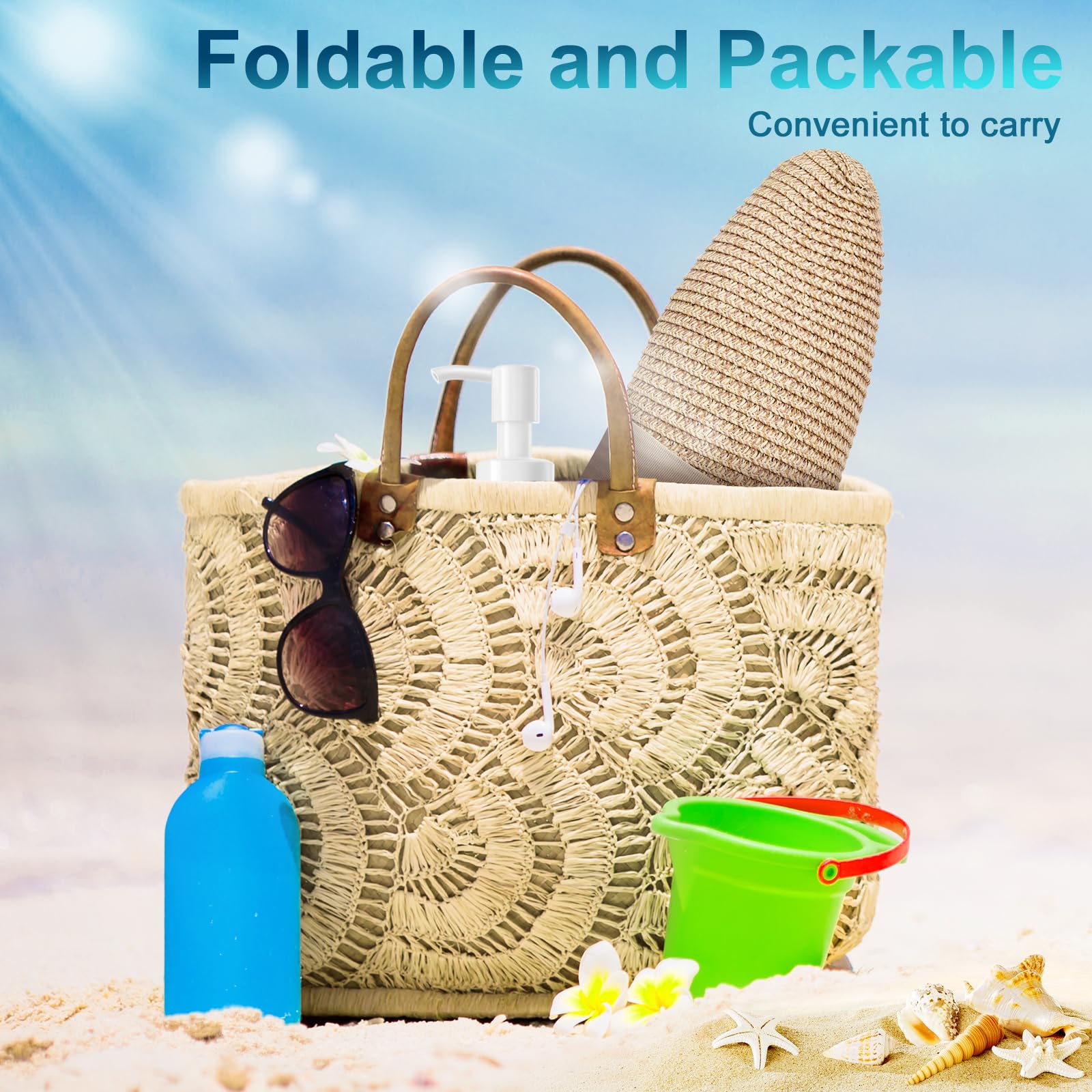 VIFUUR Womens Straw Hats Wide Brim Summer Visor Beach Sun Hat Packable UPF UV Foldable Travel Mix Beige-Beige M/L