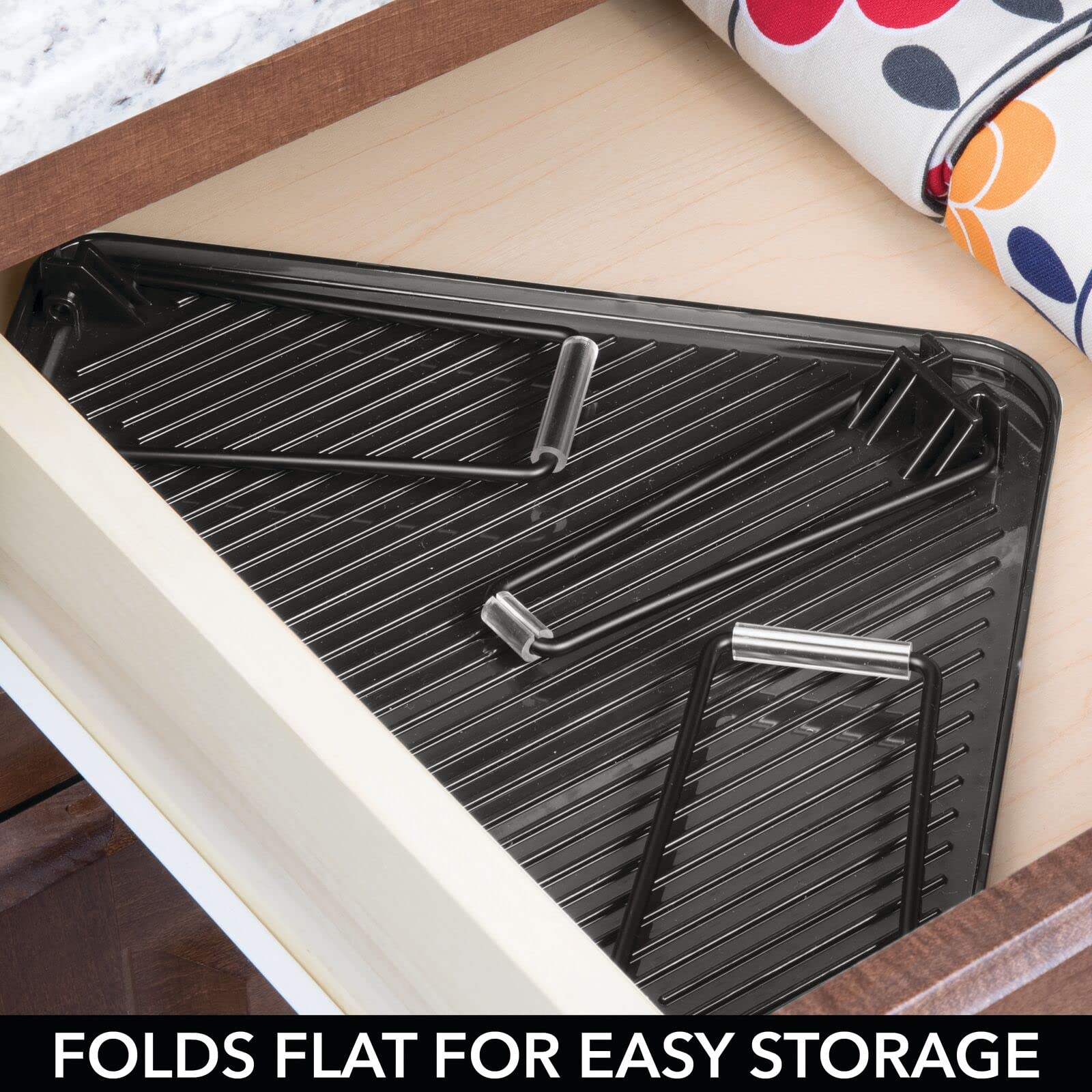 mDesign Plastic/Steel Corner Stackable Rack, Storage Organizer Shelf for Bathroom, Vanity, Countertop, Sink, Cabinet, Holds Makeup, Shower Accessories, Ligne Collection - Black/Smoke Gray