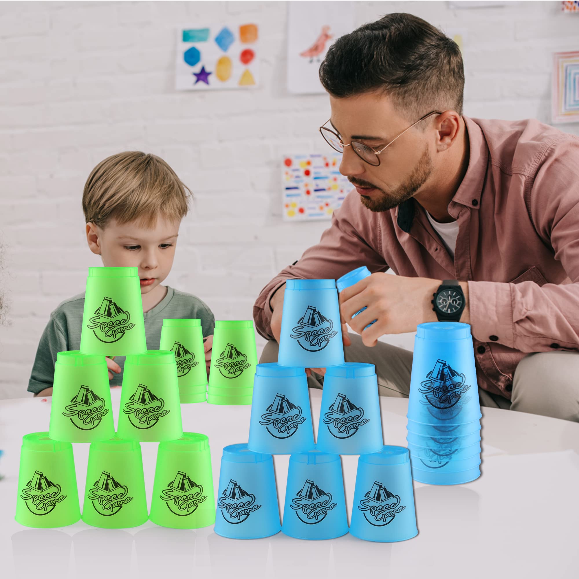 VIKEDIWZL Quick Stack Cups Game, 24pcs Sport Stacking Cups Game Set Sports Training Game for Boys Girls Kids Stacking Cups Travel Party Challenge Competition Classic Family Game Great Gift