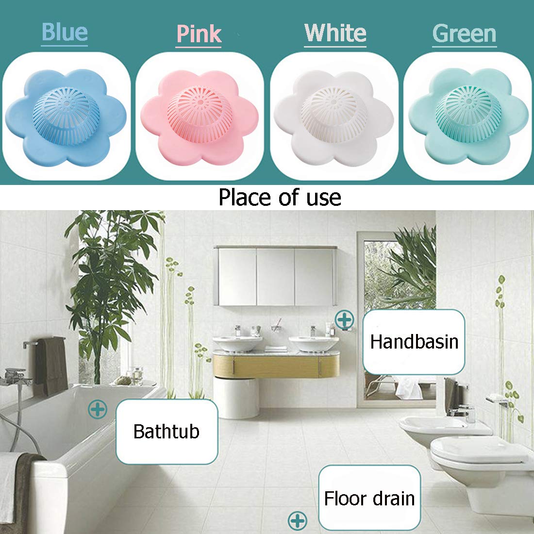UMBWORLD Hair Catcher Silicone Hair Stopper Shower Drain Covers with Suction Cups Suit for Bathroom Bathtub and Kitchen 4 Pack