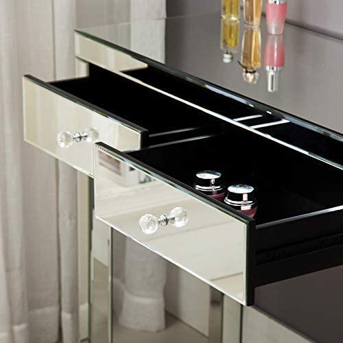 Mecor Mirrored Console Table,Makeup Vanity Table Sets w/ 2 Drawers&Stool Silver Finish Home Office Writing Desk