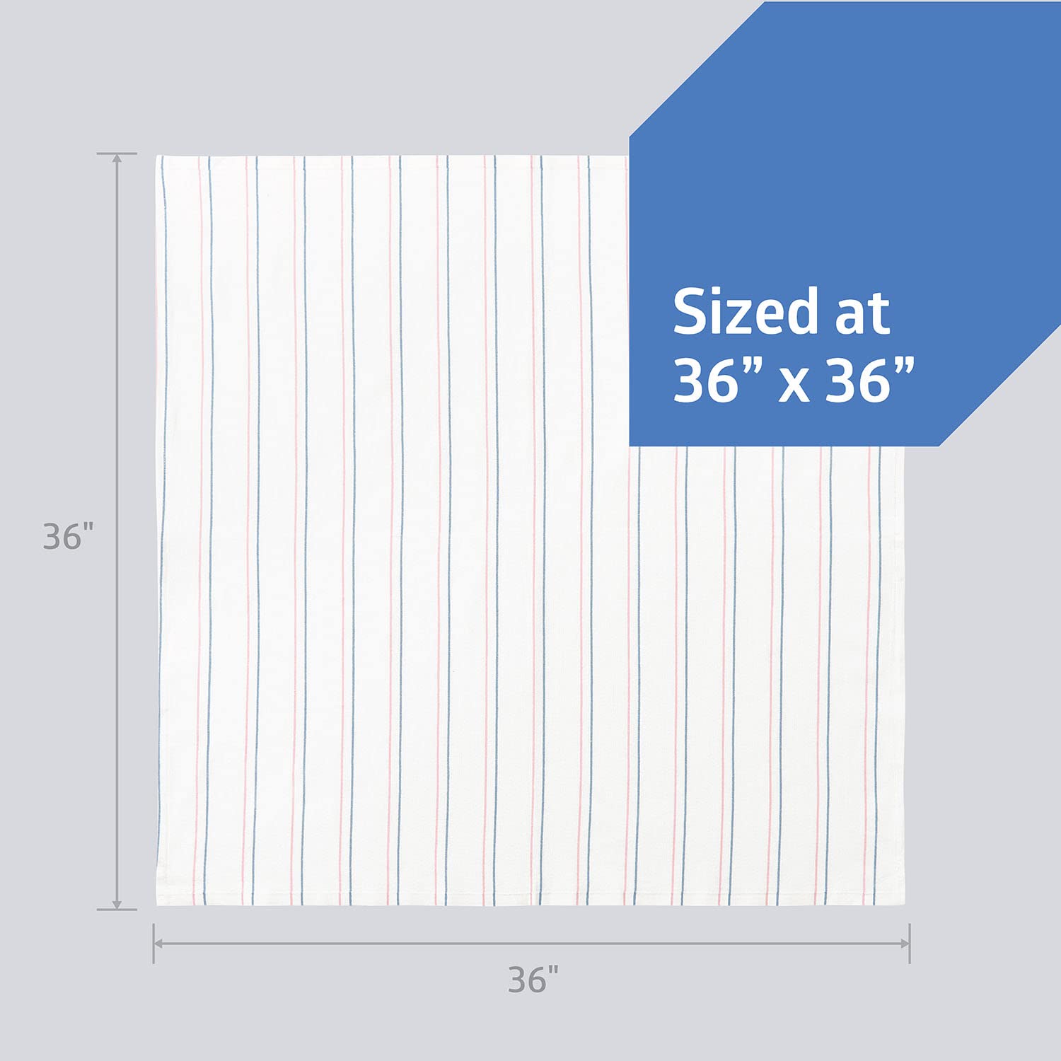 Medline Candystripe Stripe Baby Blanket, Classic Design, 100% Cotton, Soft, Cuddly, Swaddling, 36" x 36", 3 Count
